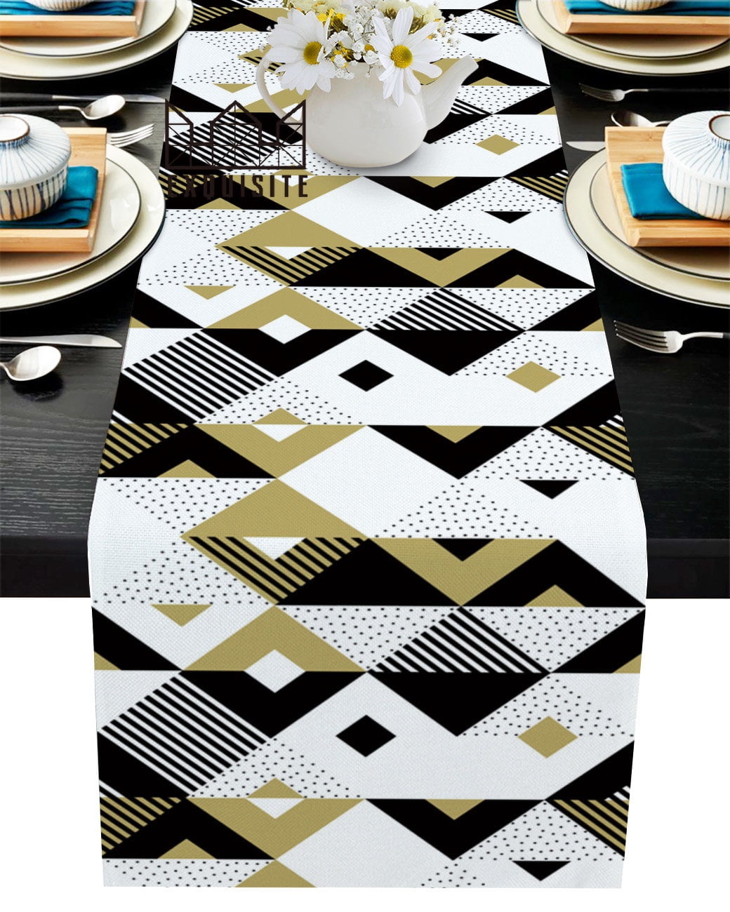 Golden Triangle Geometric Shape Dot Table Runner ration Home r Dinner ...