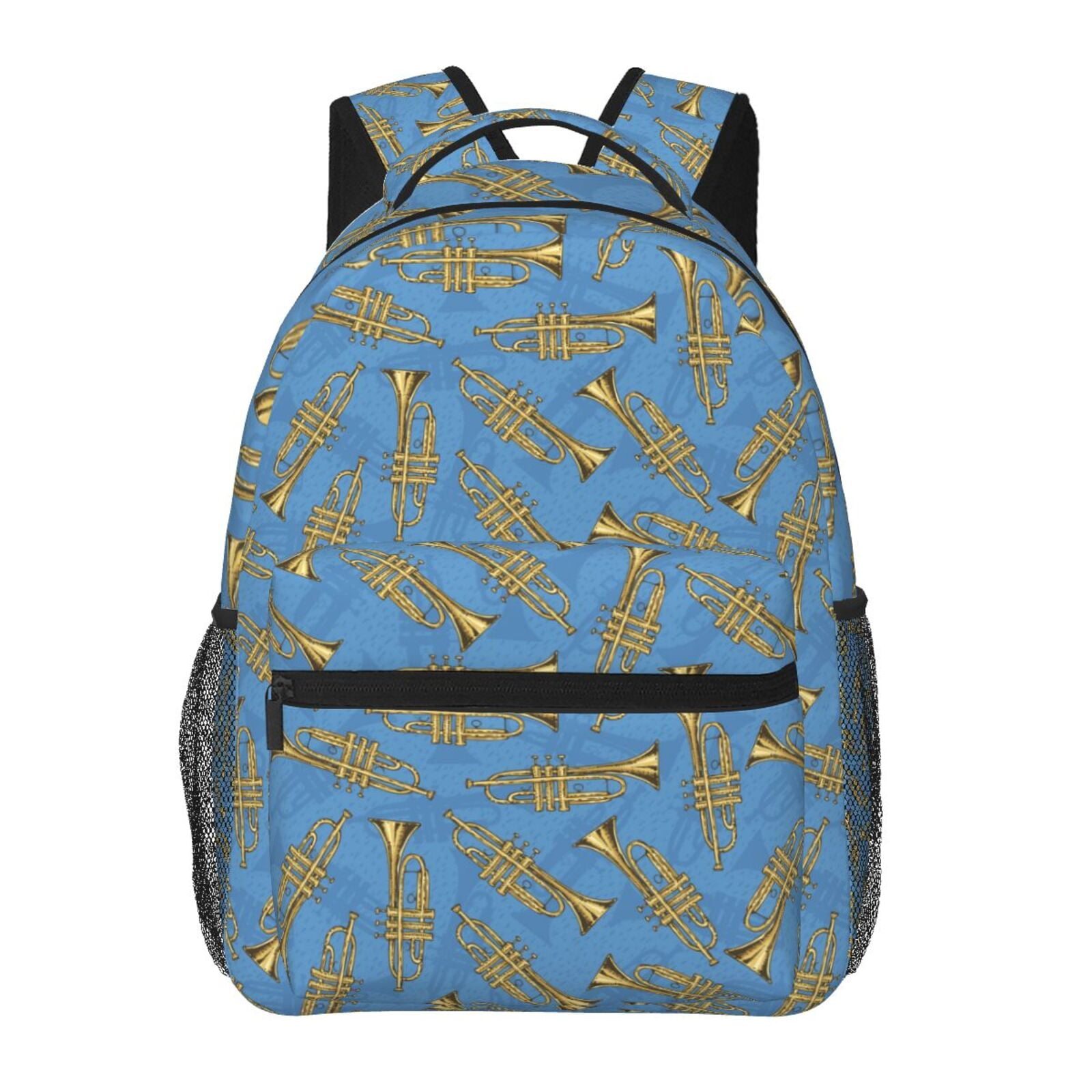 Golden Trombones of Music Notes Pattern Backpack for Men Women Laptop ...