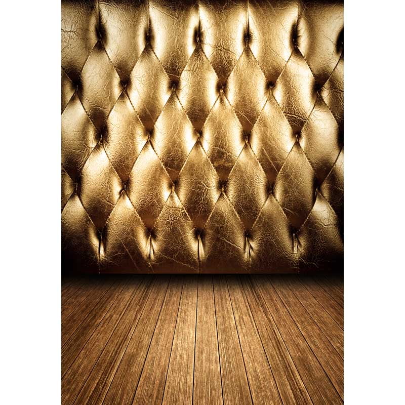 Golden Tufted Photography Backdrops Brown Wooden Floor 3D Backgrounds ...