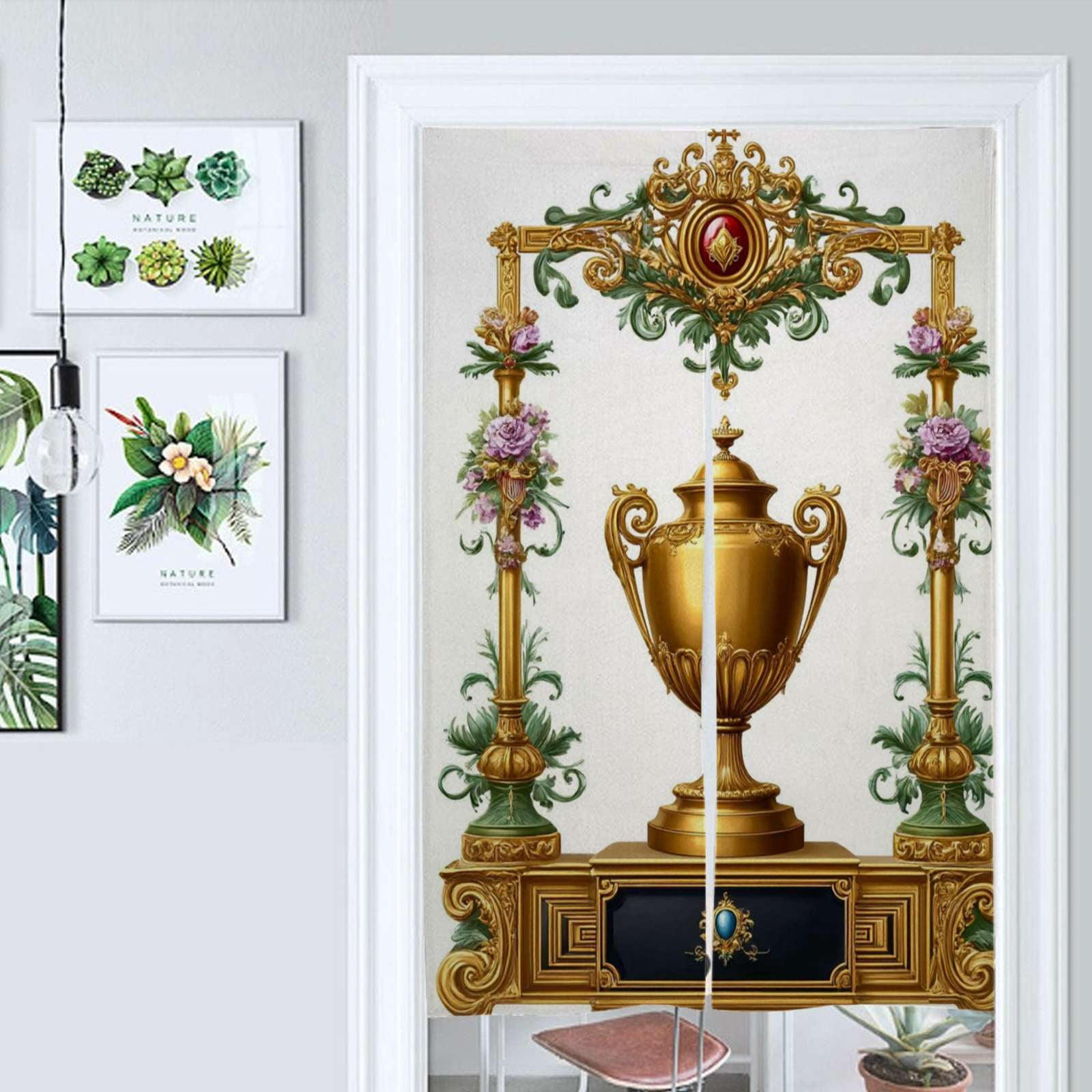 Golden Urn Ornate Frame Design Door Curtain Nordic Living Room ...