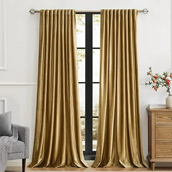 Golden Velvet Curtains 84 inch Long for Living Room,Set of 2 Panels ...