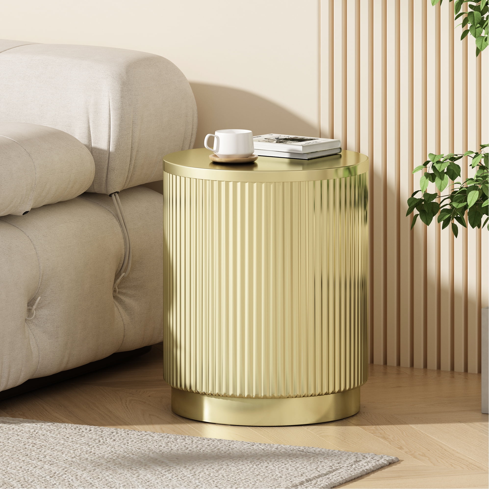 Golden Vertical Striped Side Table - Iron-made For Stability ...