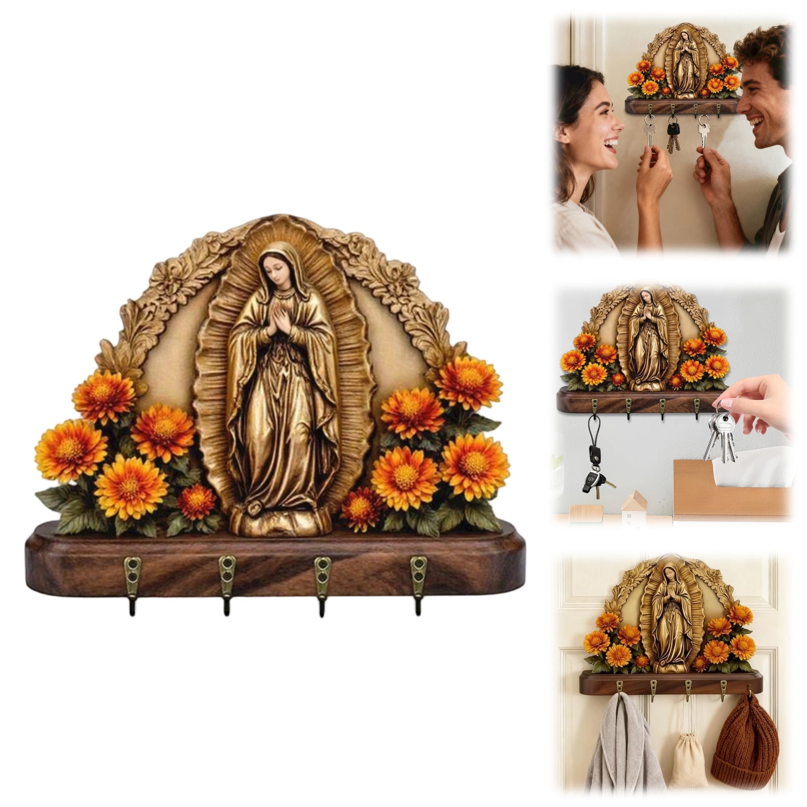 Golden Virgin Key Holder – Elegant Wall Decor with Purpose, 2D Flat ...