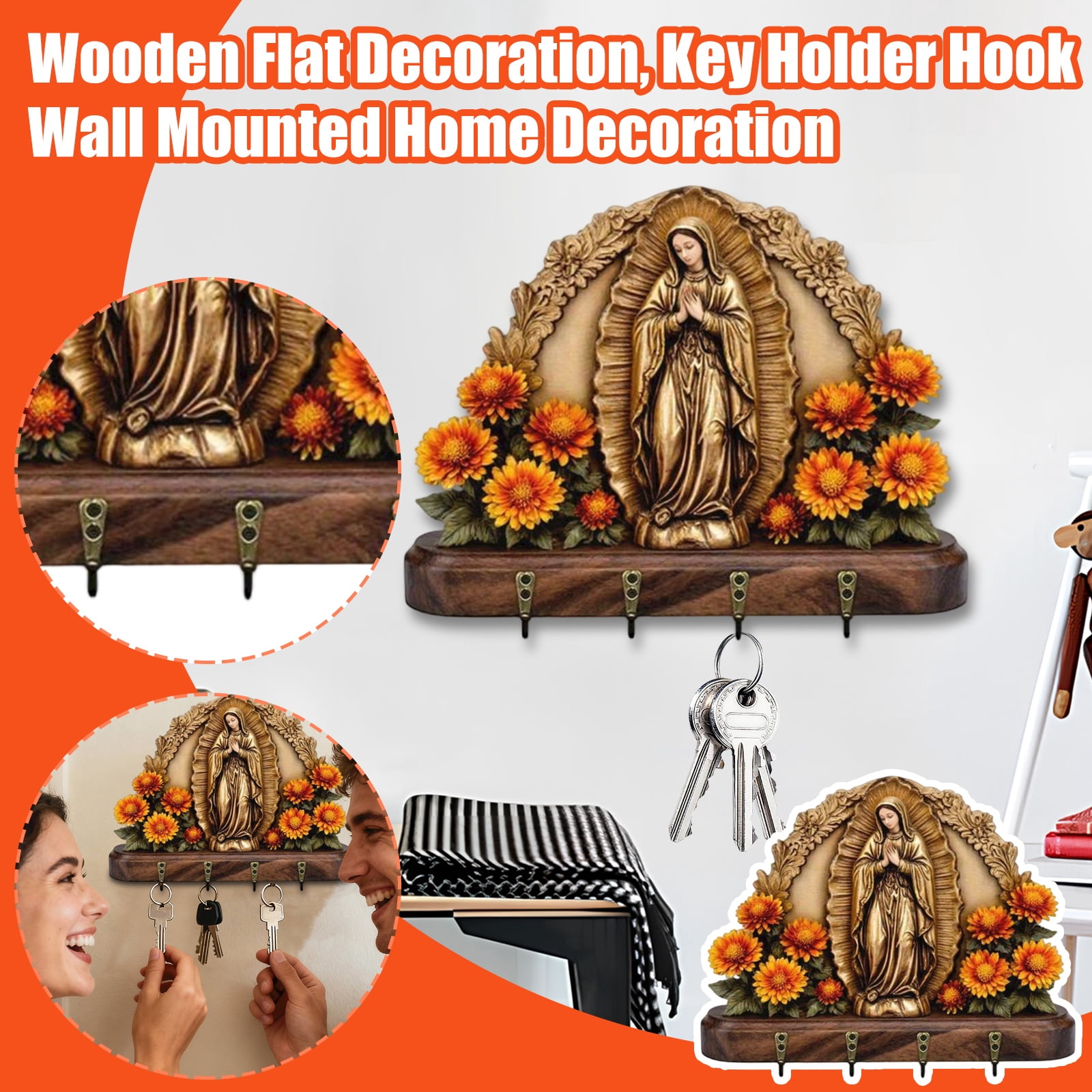 Golden Virgin Mary Key Holder – Elegant Wall Art with Purpose,2D ...