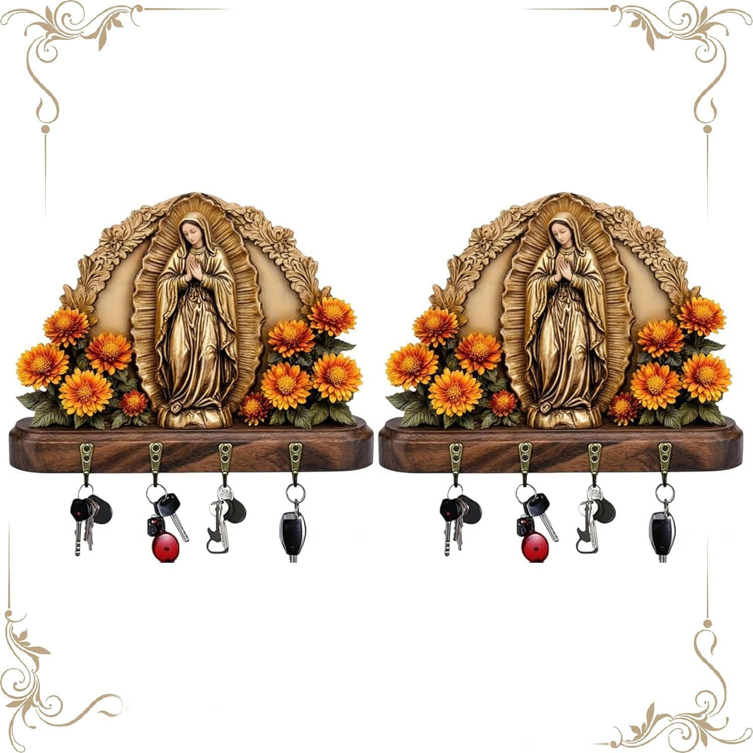 Golden Virgin Mary Key Holder – Elegant Wall Art with Purpose ...