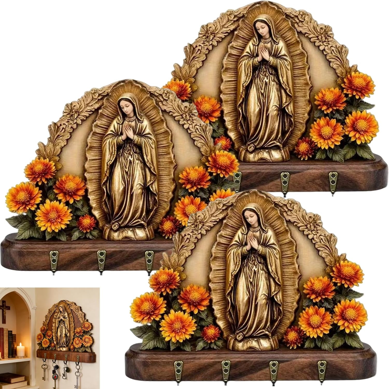 Golden Virgin Mary Key Holder,Our Lady of Guadalupe Sacred Wall Key ...