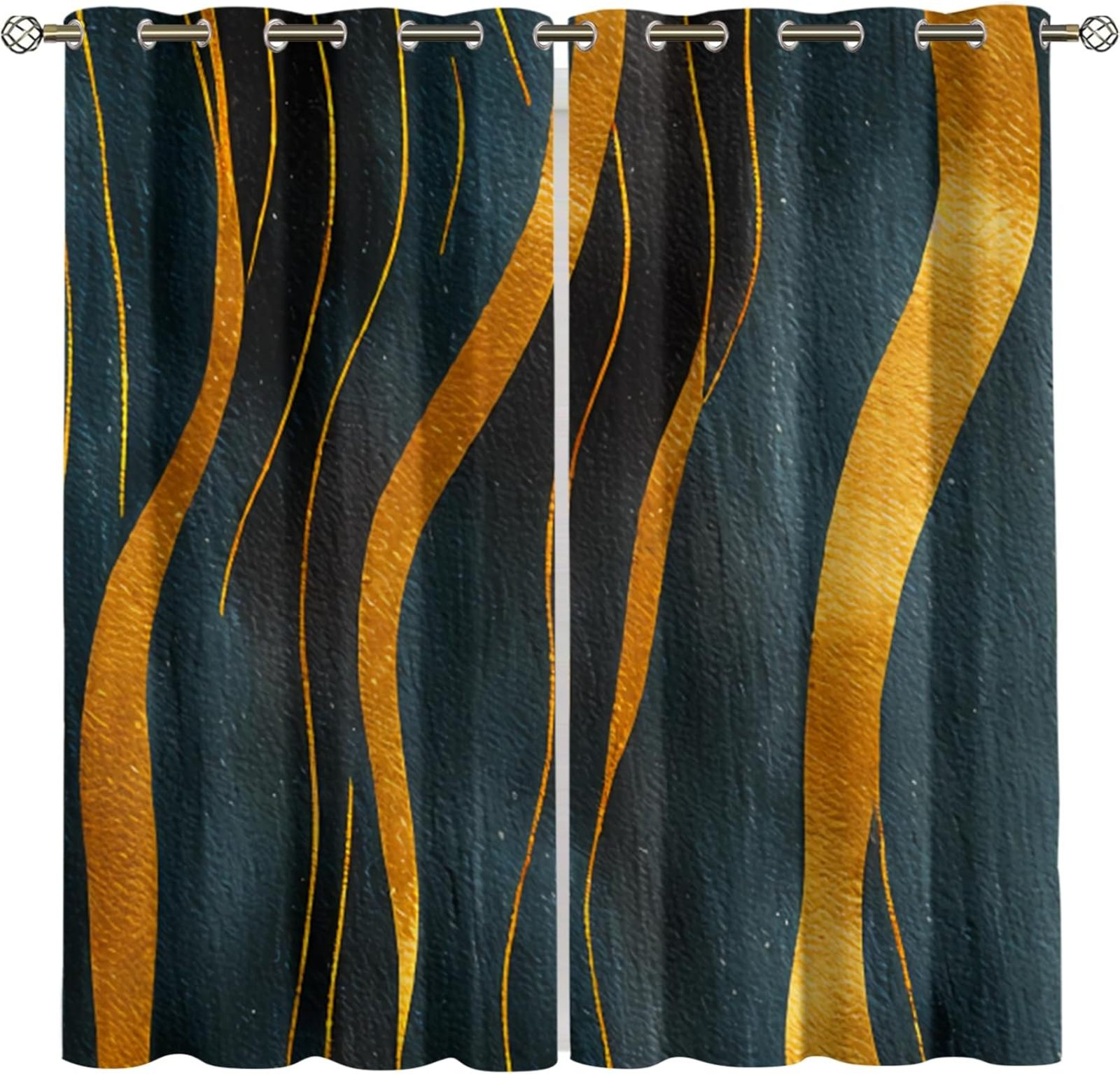 Golden Water Lines Curtains For Bedroom, Modern Geometric Gold Line ...