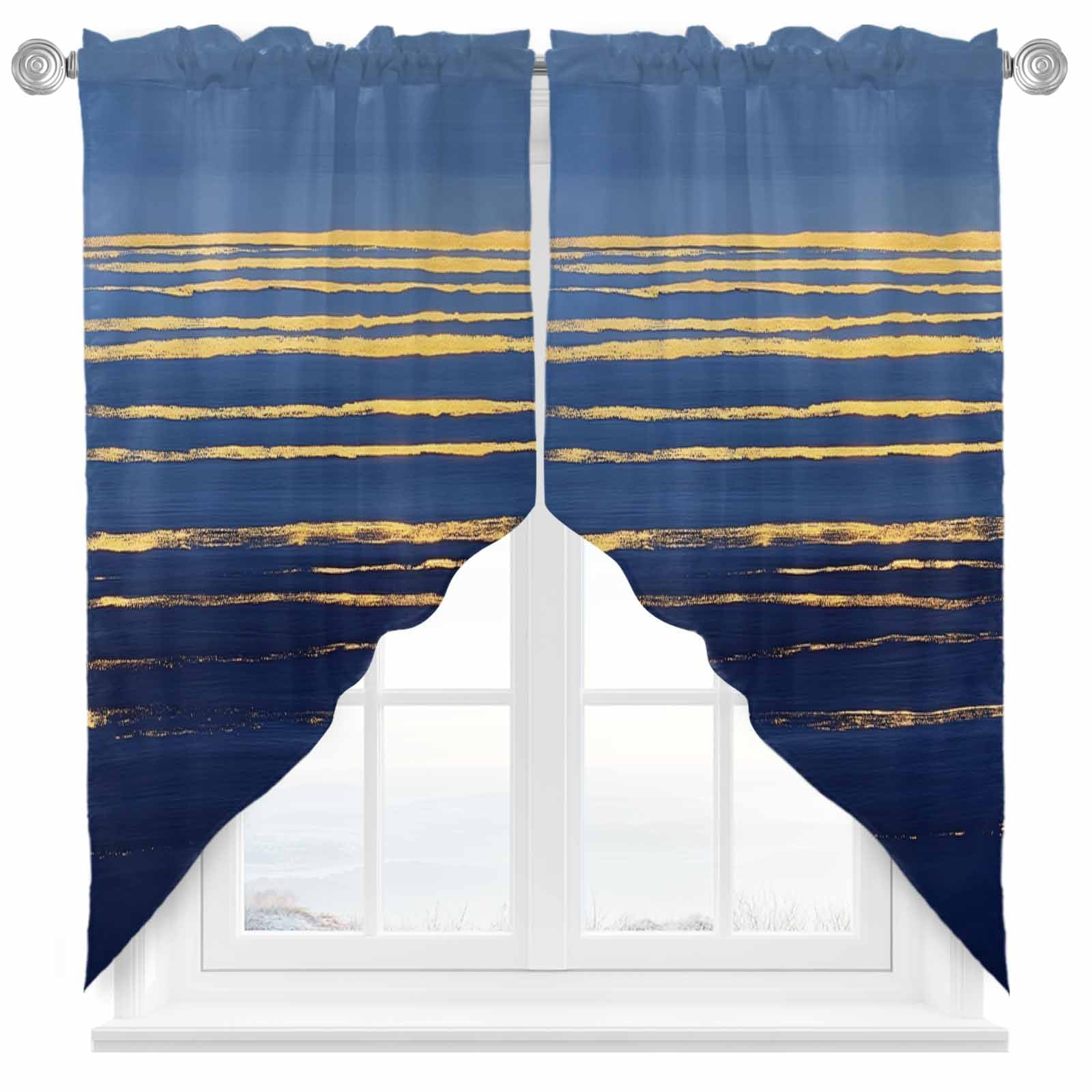 Golden Water Ripple Swag Curtain Valance for Windows, Dark Blue Ocean ...