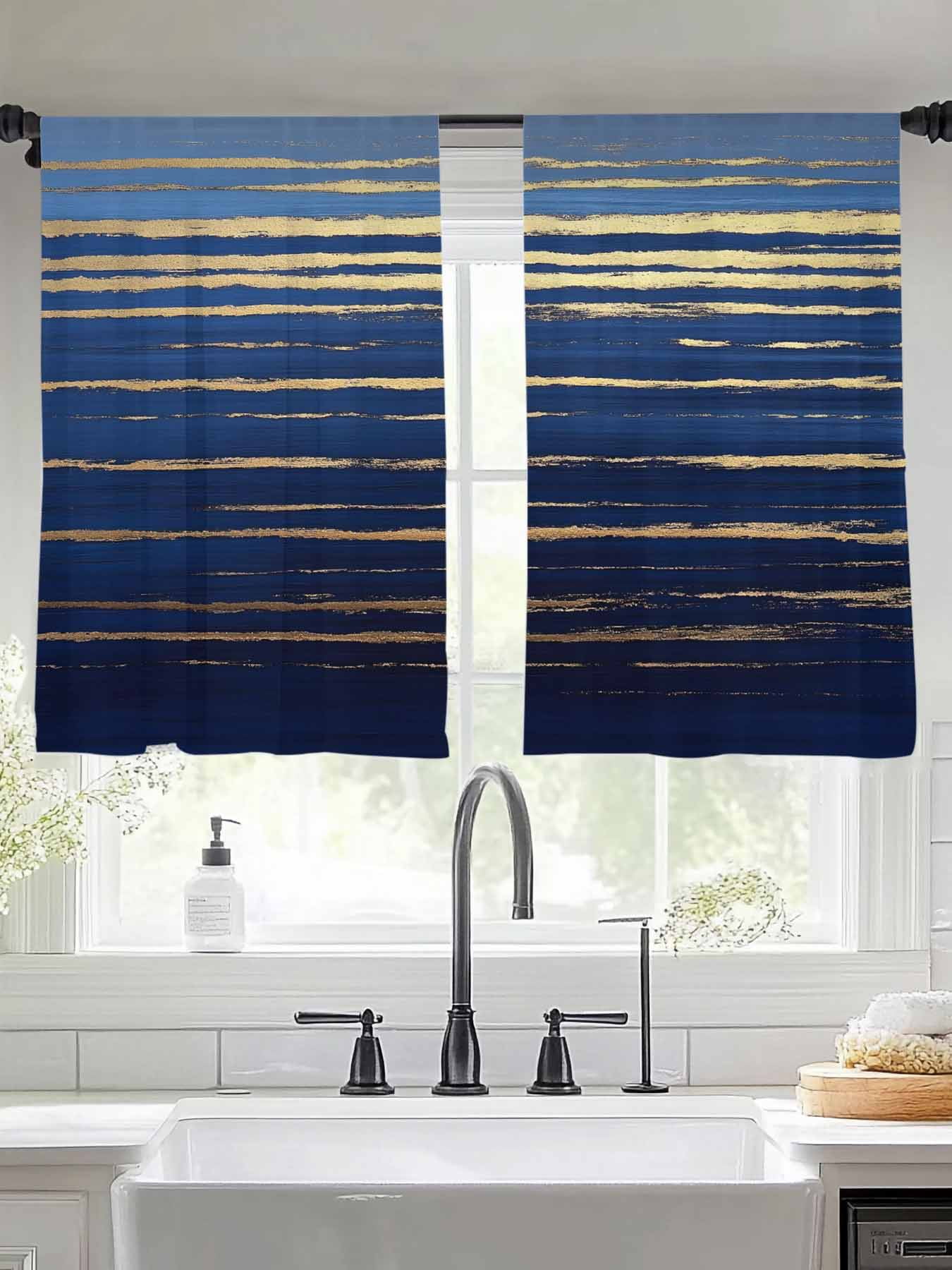 Golden Water Sheer Curtains 54 Inches Long 2 Panels Ripple Blue Ocean ...