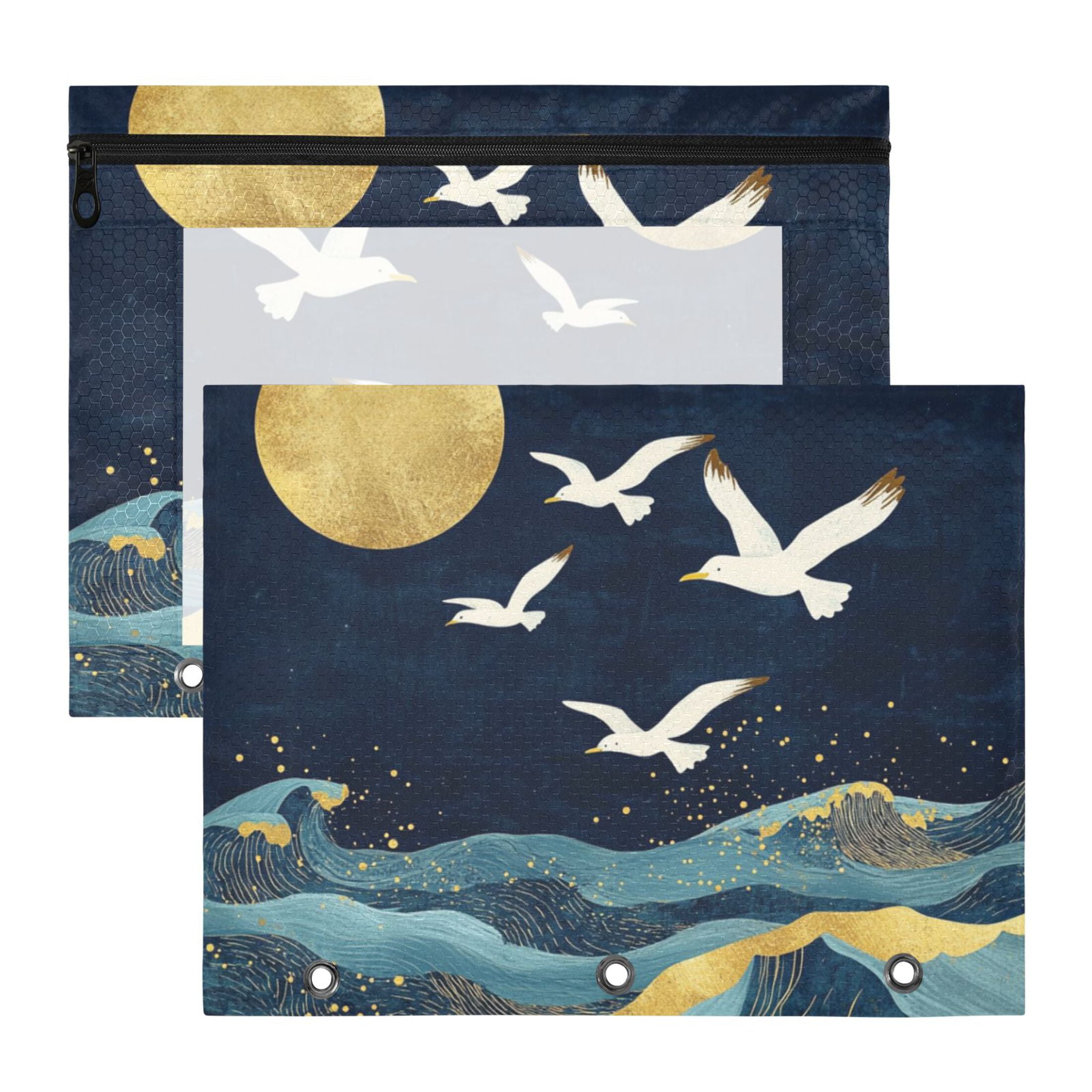 Golden Waves Full Moon Seagulls Fly 3-Ring Binder Pouches A4 Size ...