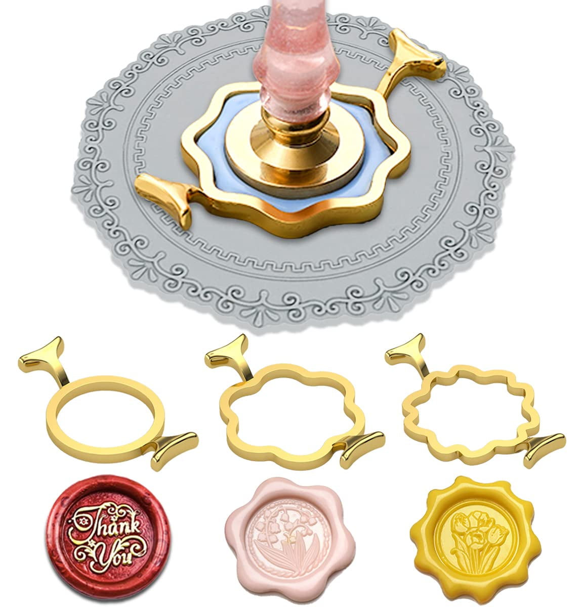 Golden Wax Seal Molds for Mailroom, Metal Wax Sealer Love Heart Round ...