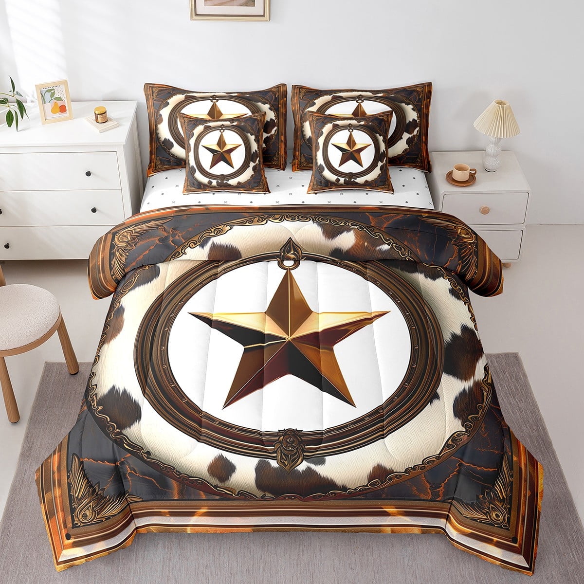 Golden Western Texas Star Bed in a Bag King 7 Pieces,Bull Cattle Cow ...