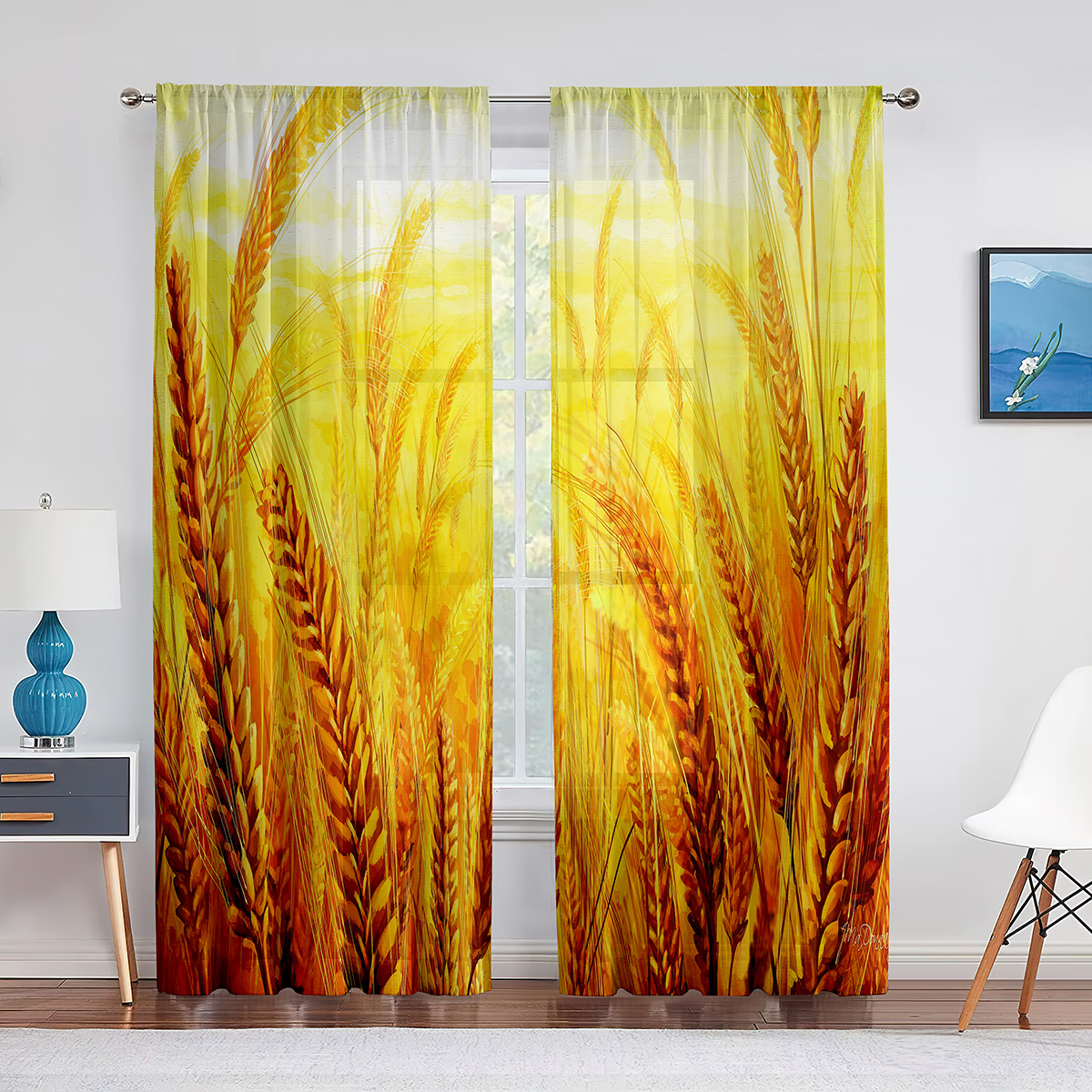 Golden Wheat Field and Blue Sky Tulle Curtains for Living Room Bedroom ...