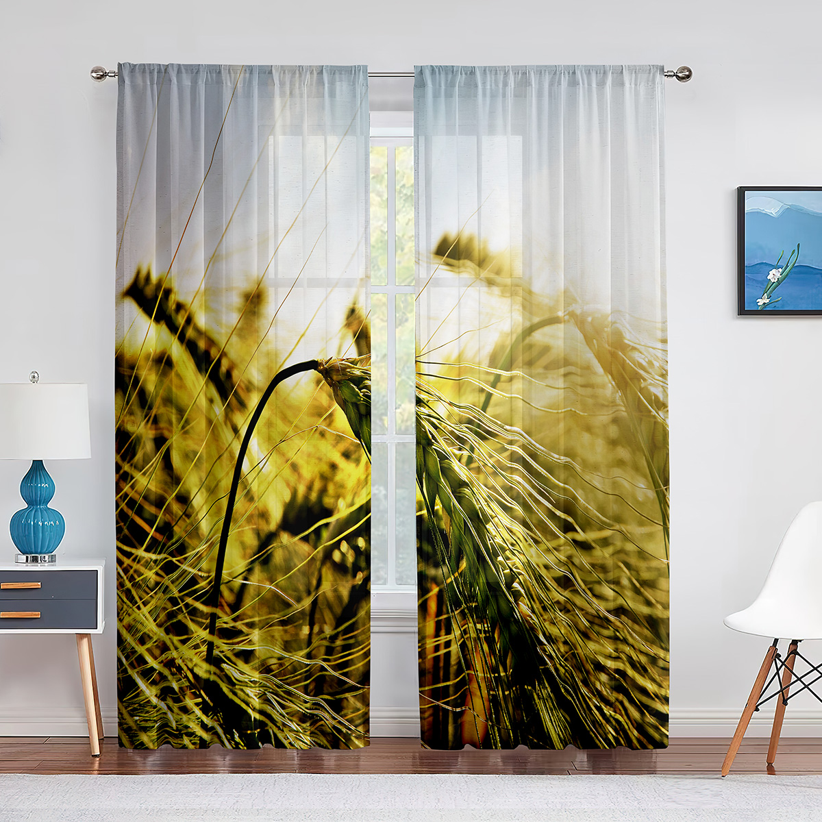 Golden Wheat Field and Blue Sky Tulle Curtains for Living Room Bedroom ...