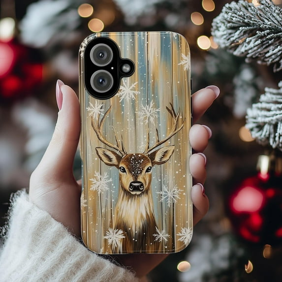Golden White Deer Phone Case Snowy Holiday Style iPhone 17 11 12 13 14 ...
