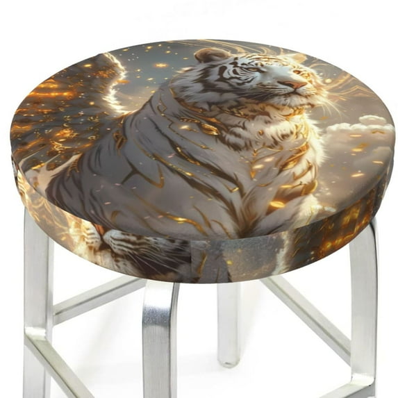 Golden White Tiger Bar Stool Covers - Stretch Round Seat Covers with ...