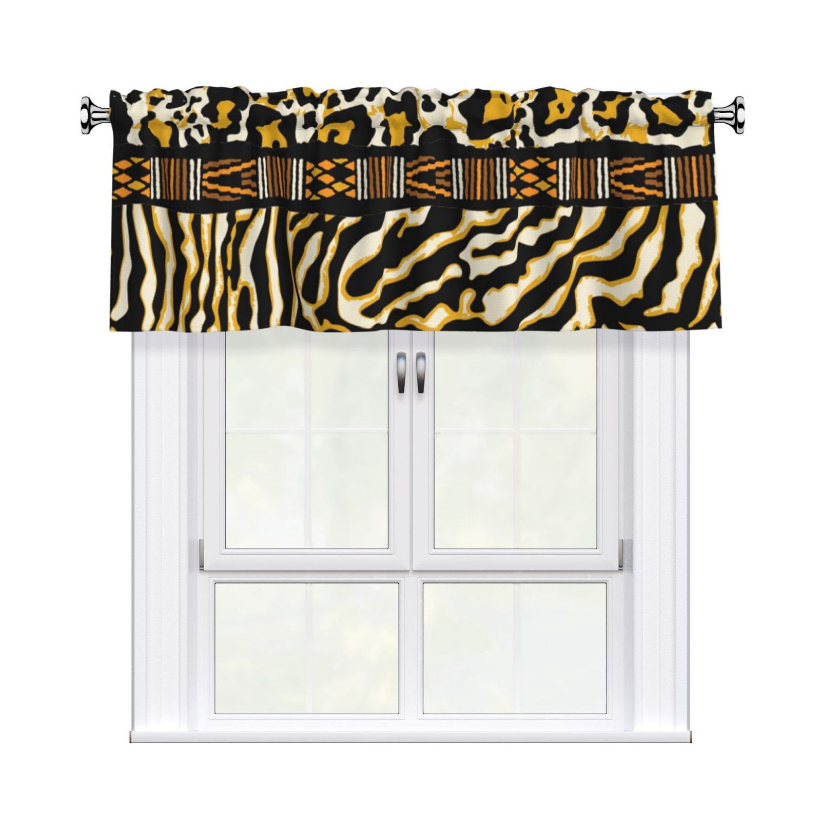 Golden Wild Animal Skins With African Tribal Motifs Window Valances Rod ...