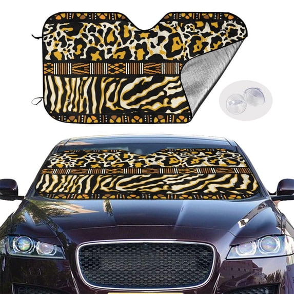 Golden Wild Animal Skins With African Tribal Motifs Windshield Sunshade ...