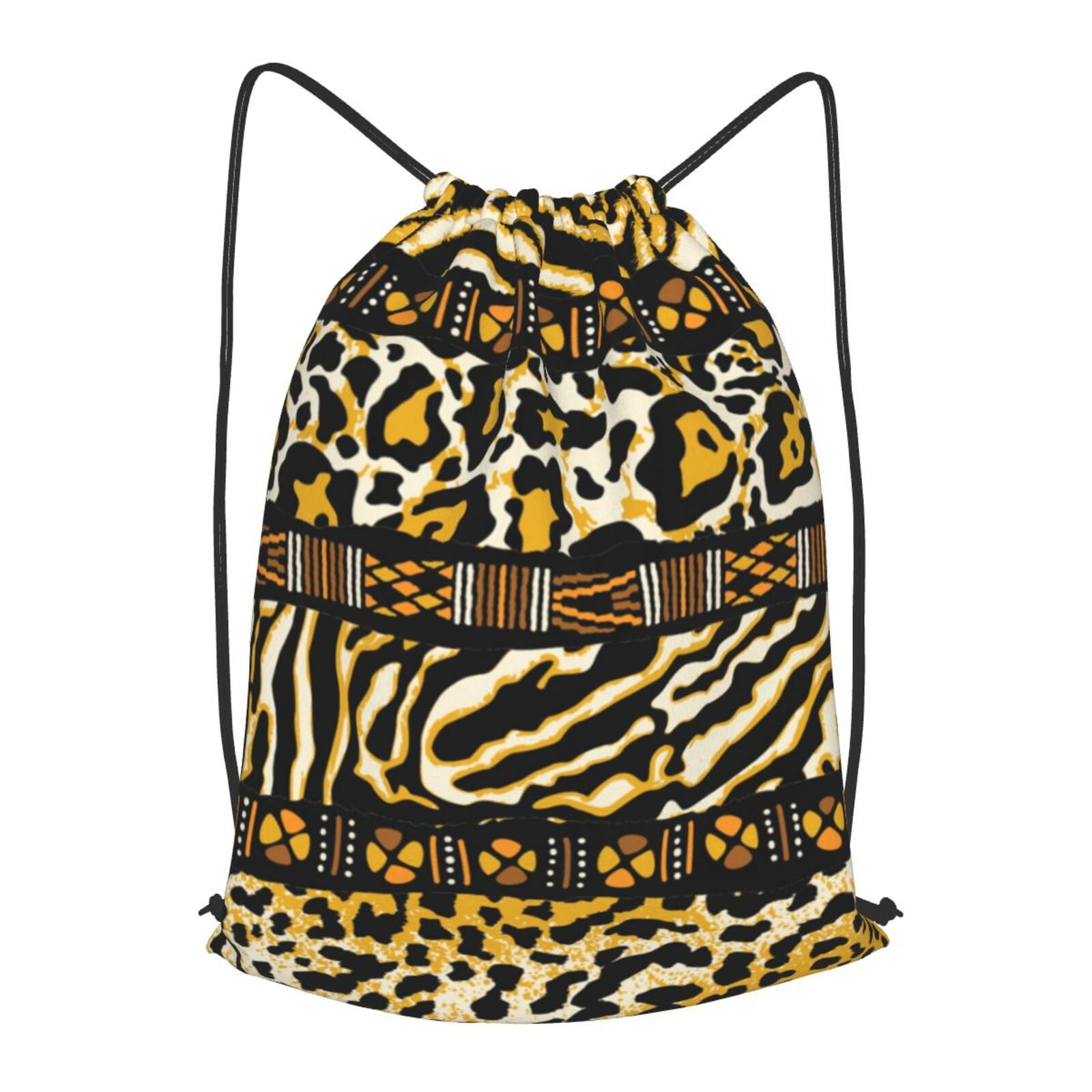 Golden Wild Animal Skins With African Tribal Motifs Drawstring Backpack ...