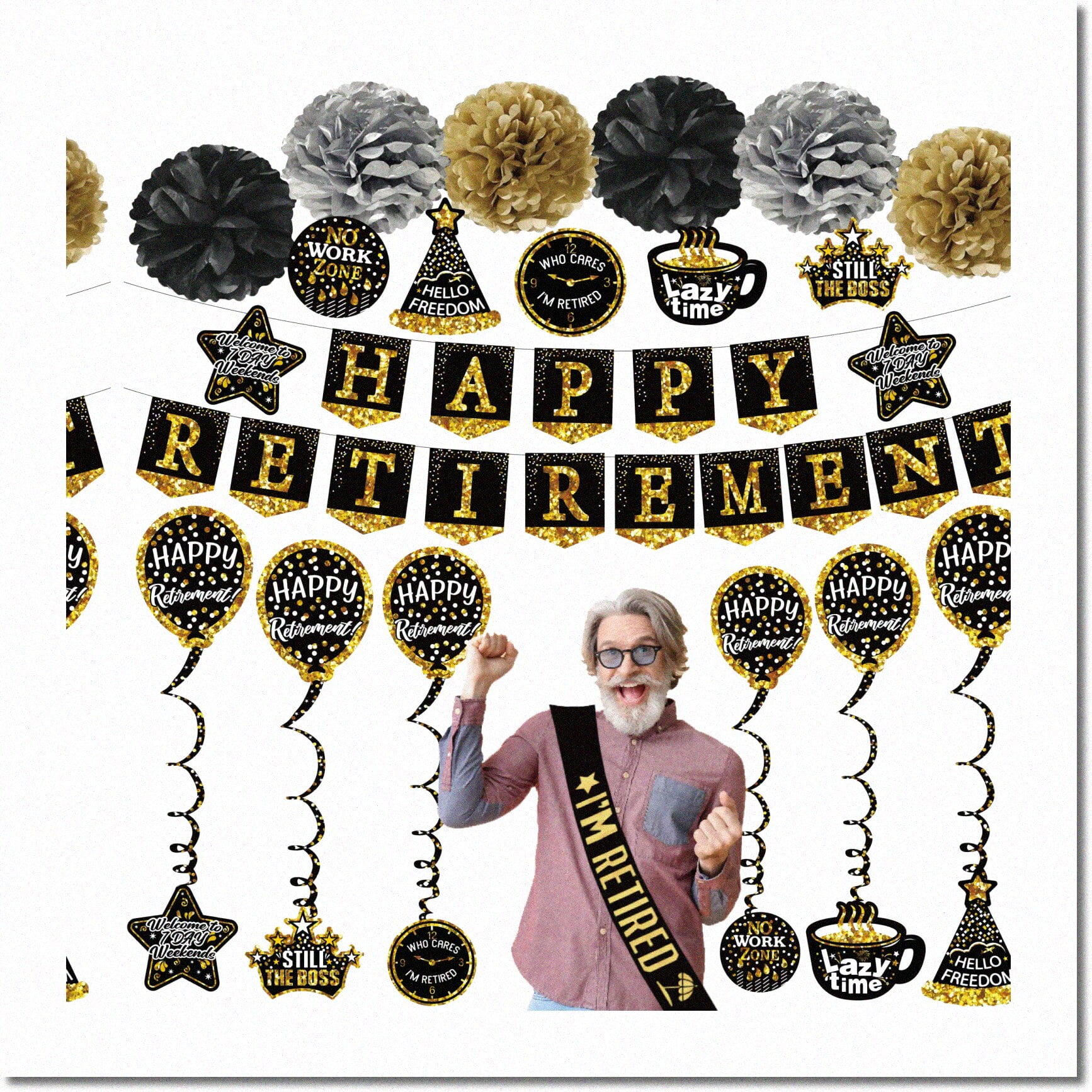 Golden Years Celebration Kit - 22pc Retirement Party Decorations with ...