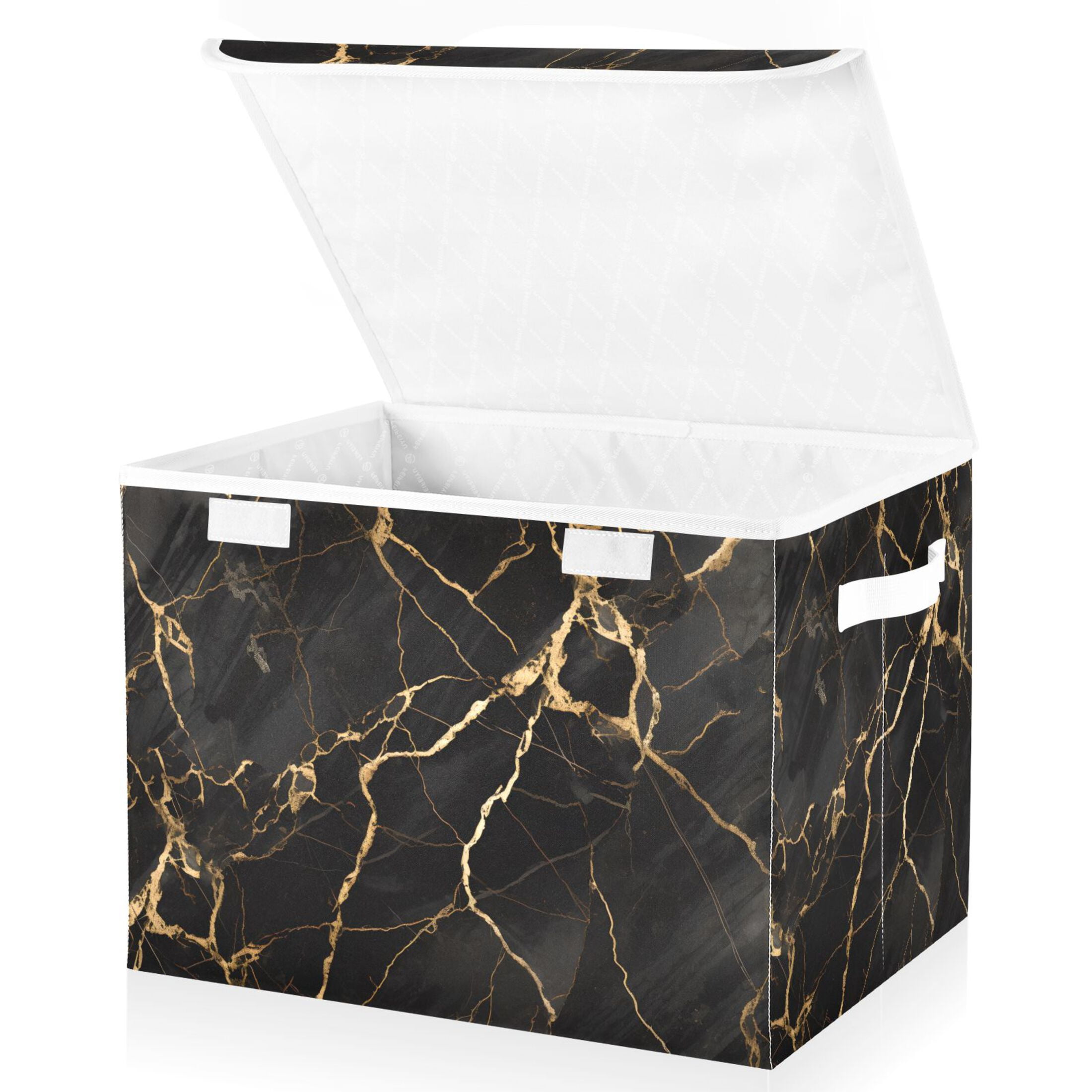 Golden and Black Marble Large Lidded Bin Foldable Storage Baskets Boxes ...