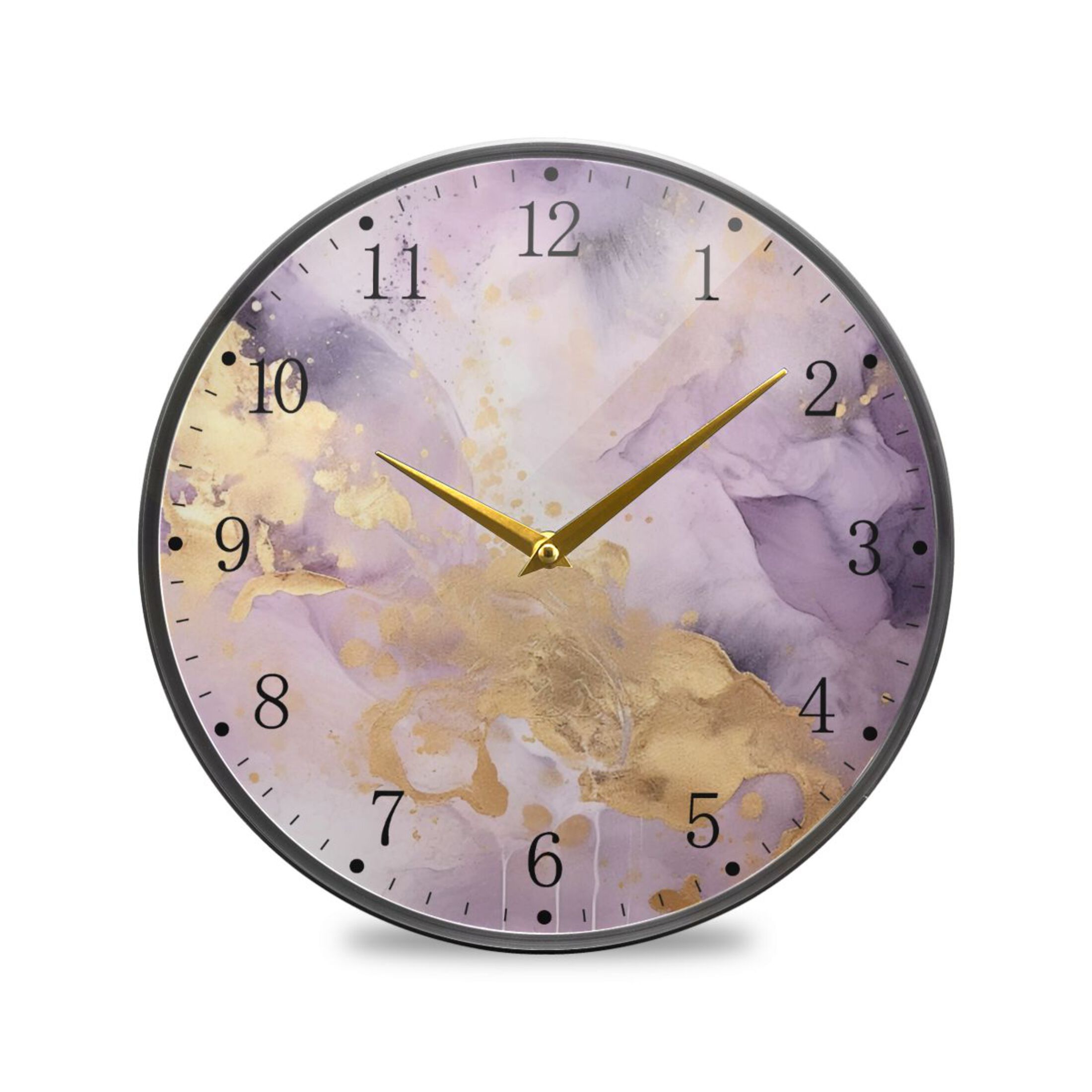 Golden and Purple Marble Acrylic Wall Clocks Quiet Round Clock Battery ...