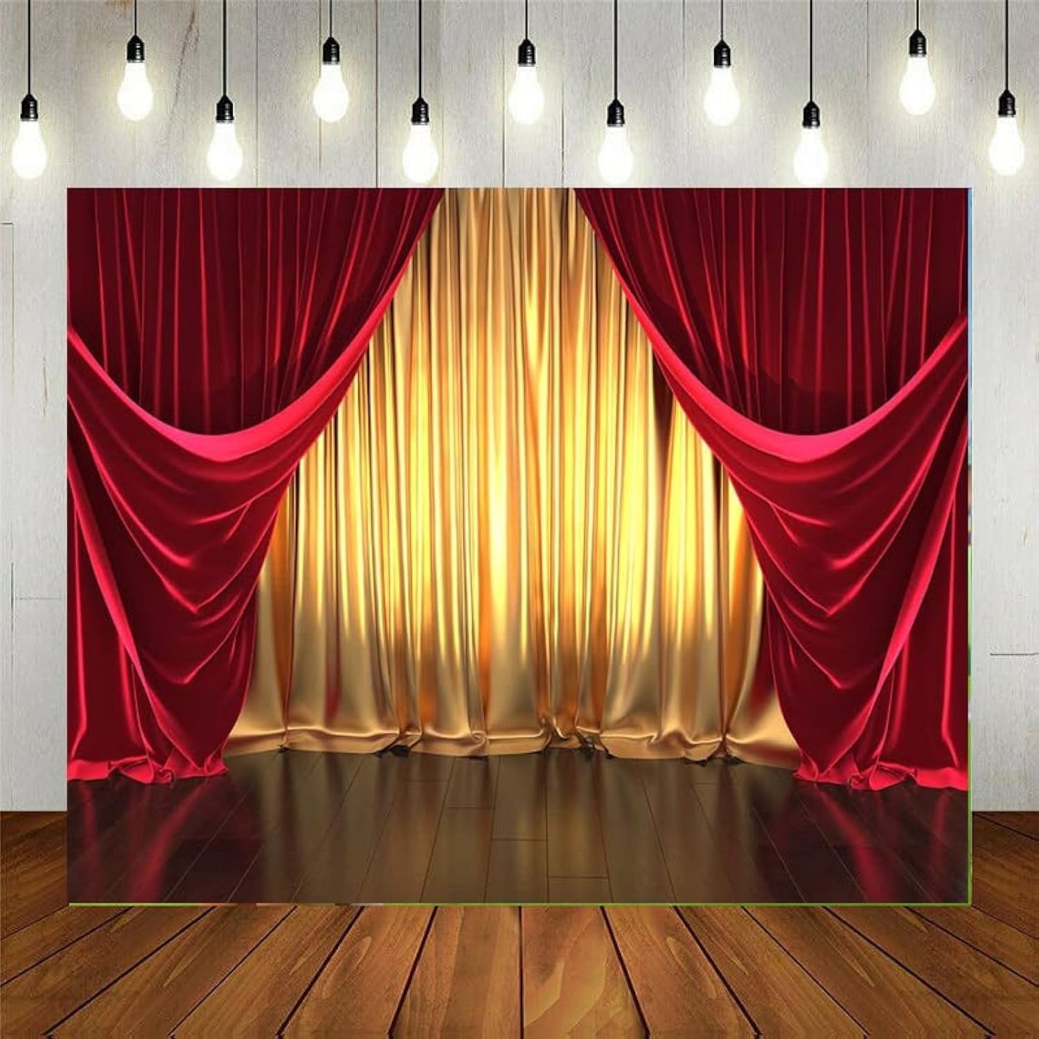 Golden and Red Curtains Stage Theme Photography Backdrop for Wedding ...