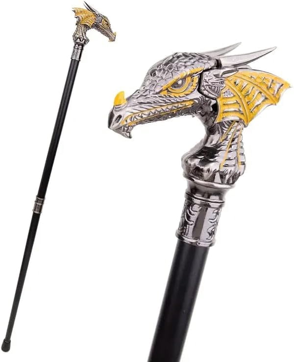 Golden and White Luxury Dragon Head Walking Cane - Elegant Fashionable ...
