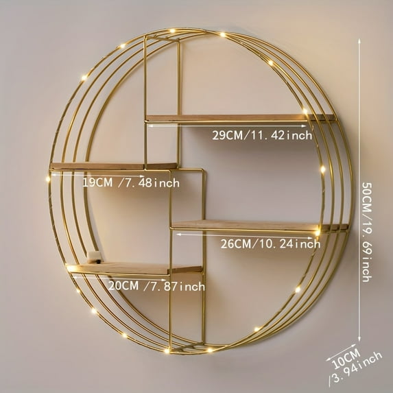 Golden, black, four-layer multi-functional storage shelf, round wall ...