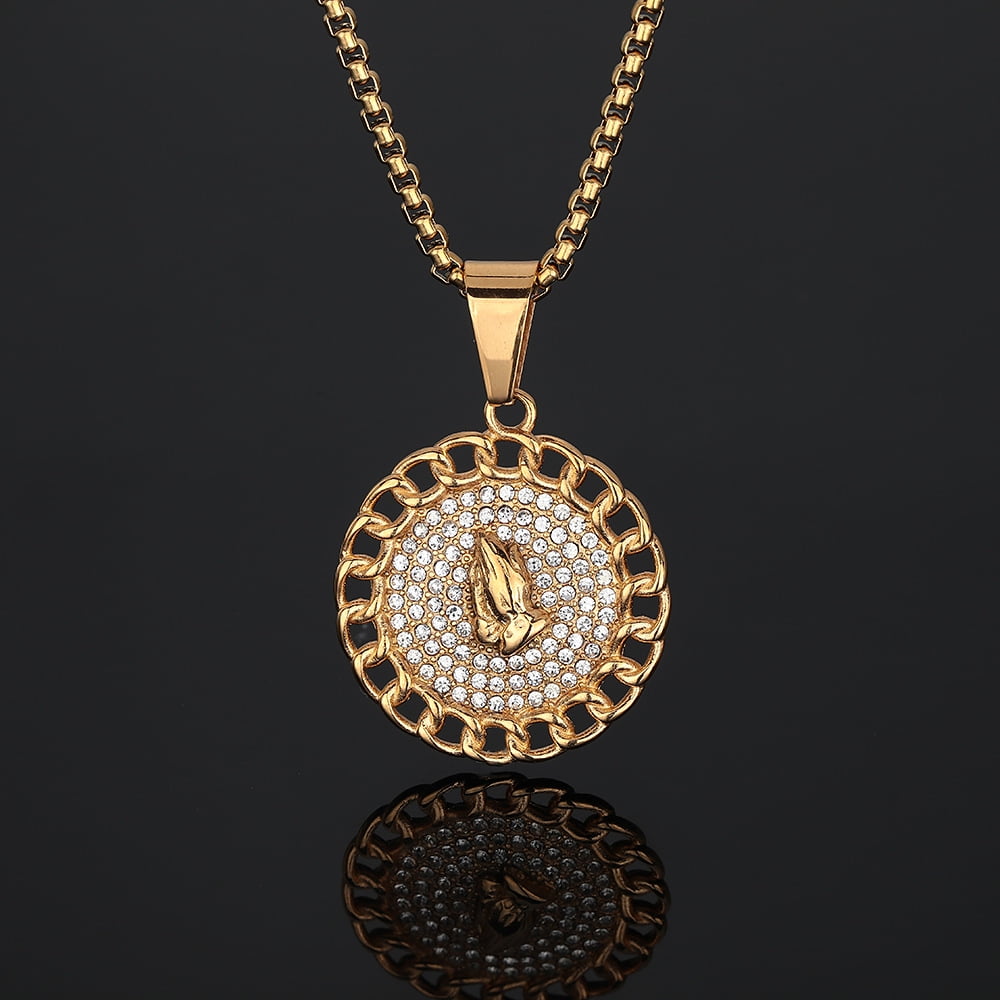 Golden color Cross Pendant Necklace 14K Yellow Gold with rhinestone ...