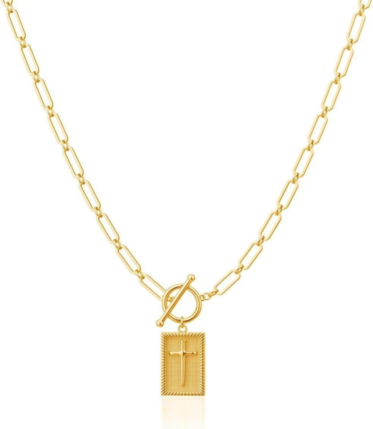 Golden paperclip cross necklace[d361] - Walmart.com