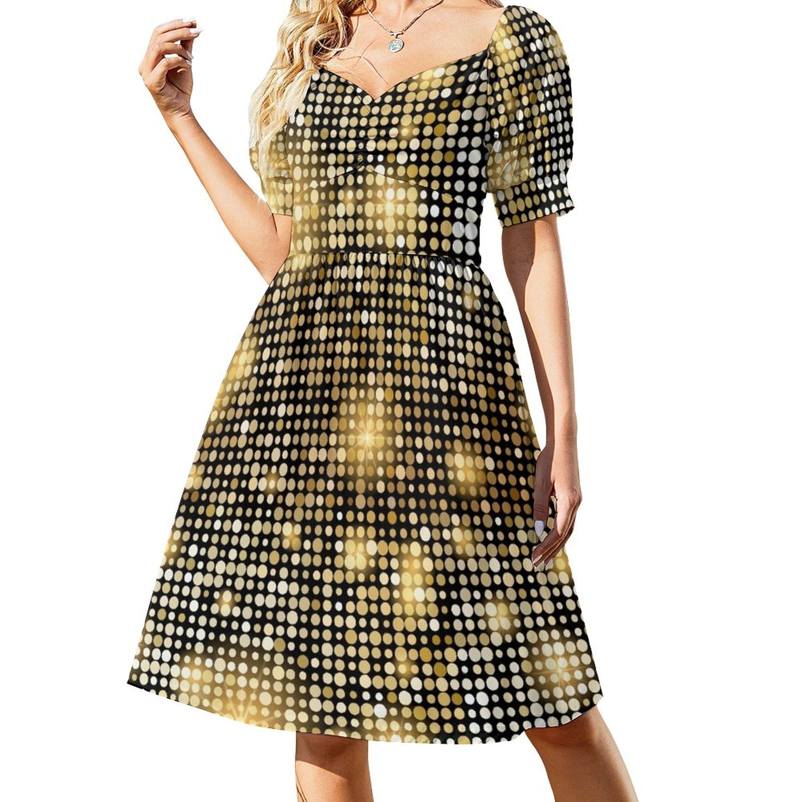 Golden shiny mosaic in disco ball style Dress loose women's dress Long ...