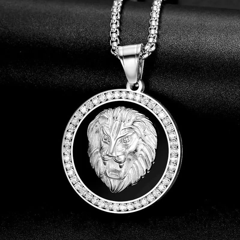 Golden silver color Charm Iced Out Bling Lion Head Pendants Necklaces ...