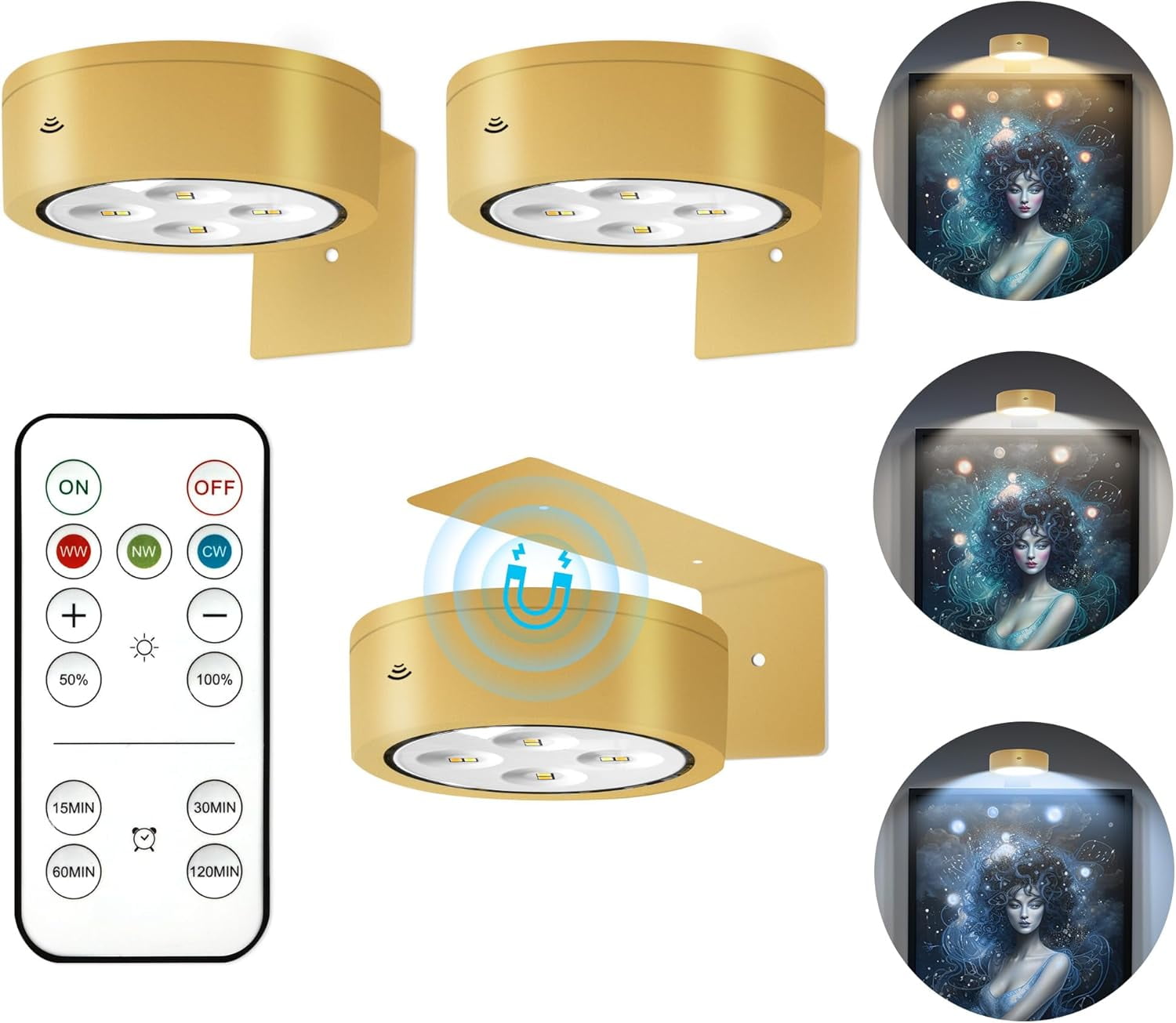 Golden three-color model - Three-lamp and one-remote picture frame lamp ...