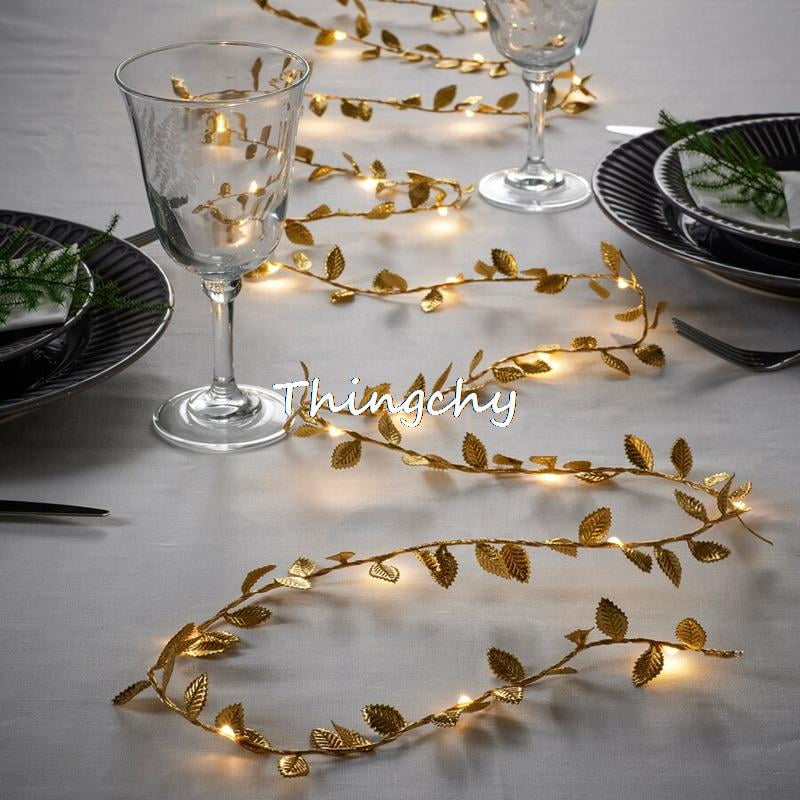 Golden tiny leaves fairy light led copper wire string lights for ...