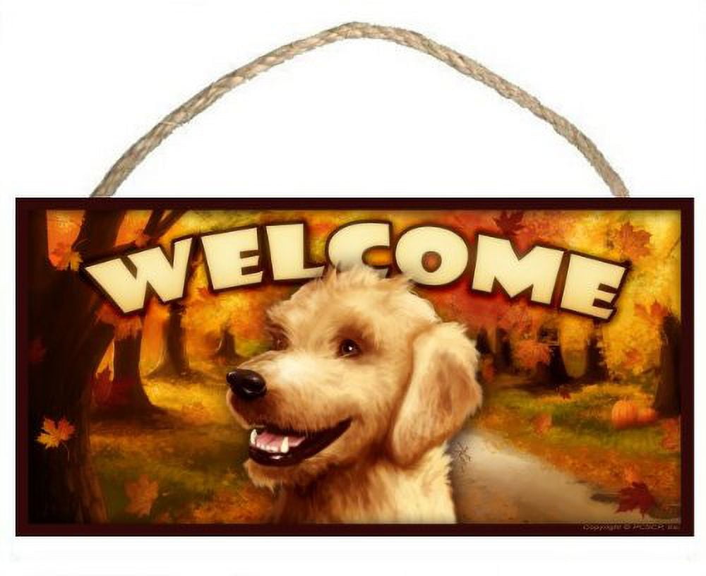 Goldendoodle Autumn Season Welcome Dog Sign / Plaque featuring the art ...