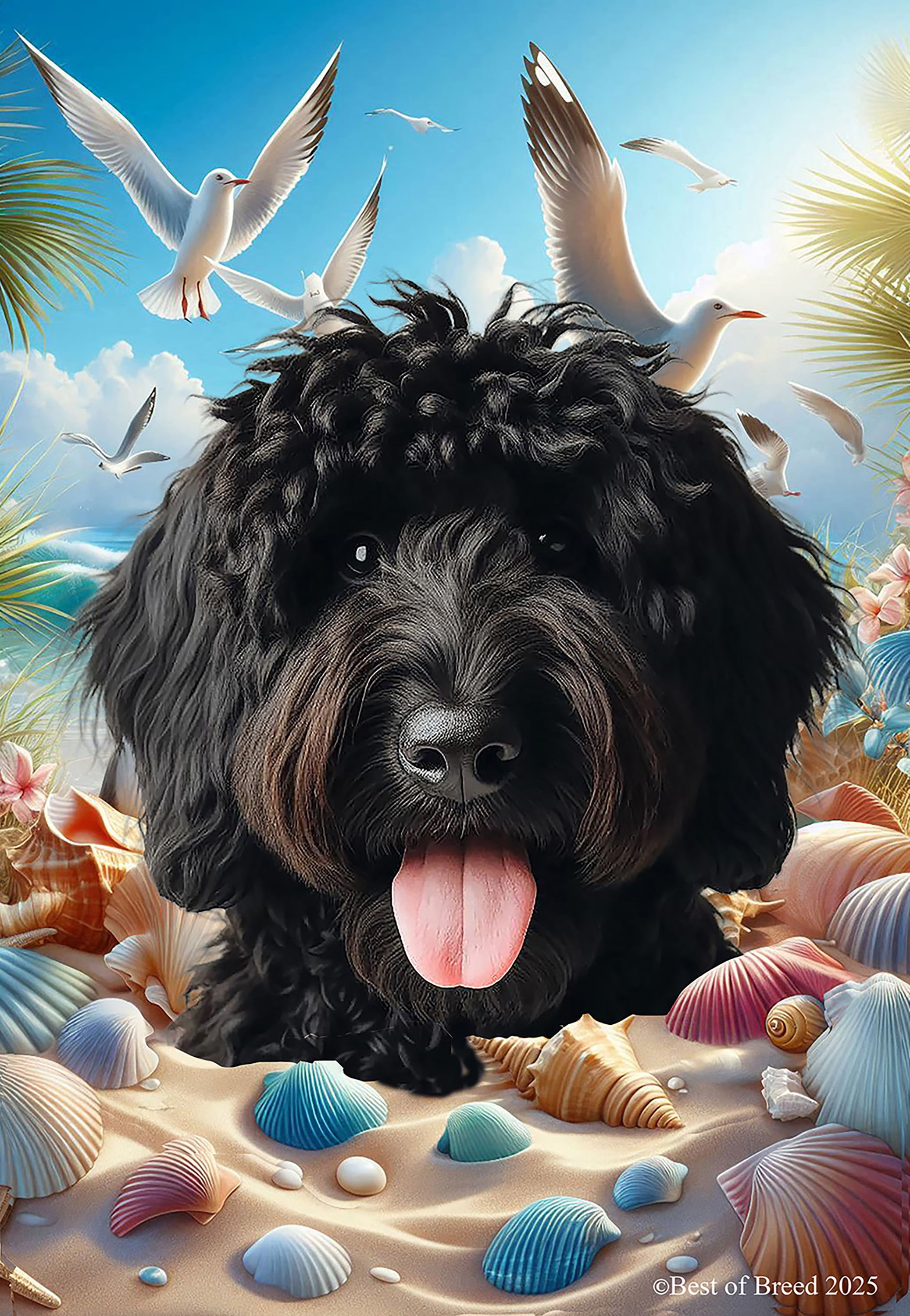 Goldendoodle Black - Best of Breed Summer Beach Outdoor House Flag 28" x 40" Mailbox Flag Dog ...