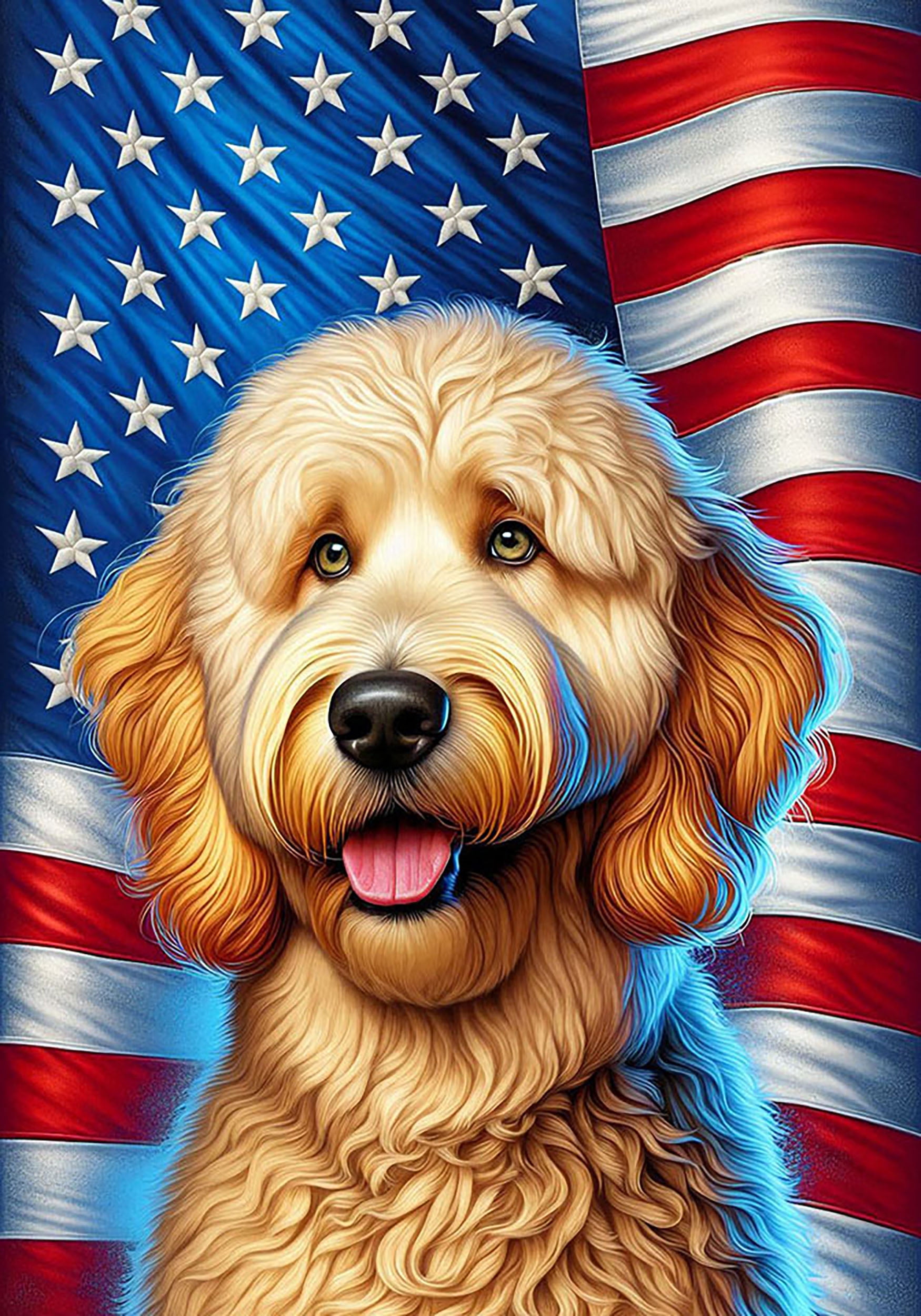 Goldendoodle Blonde - Best of Breed DCR Patriotic III Outdoor House Flag Mailbox Flag 28" x 40 ...