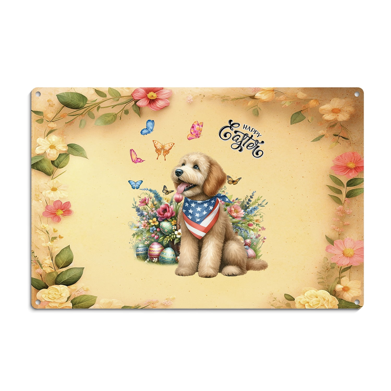 Goldendoodle Celebrates Spring and Enjoys a Happy Easter Horizontal ...