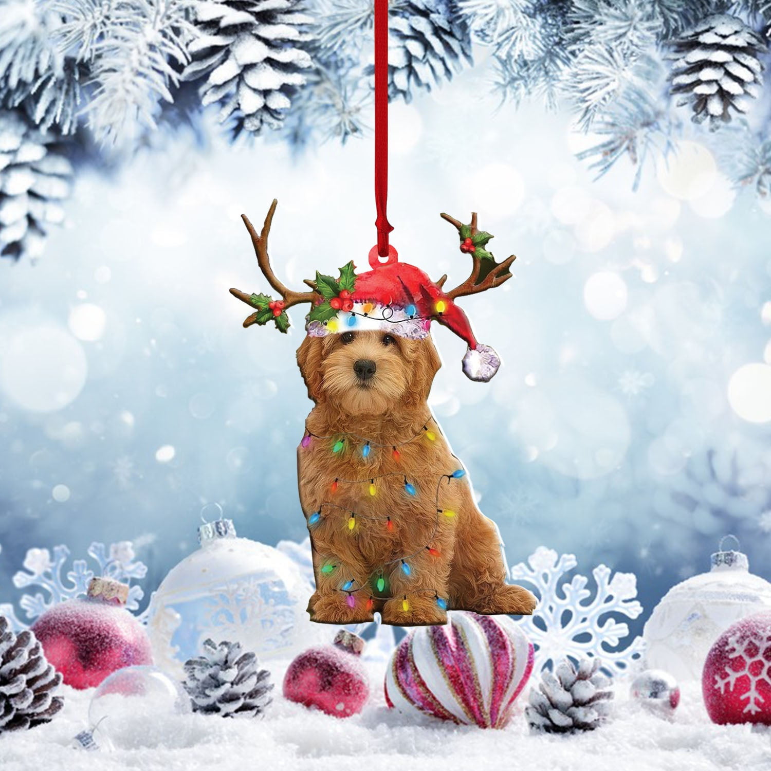 Goldendoodle Christmas Lights Shape Ornament, Ornament Decoration ...