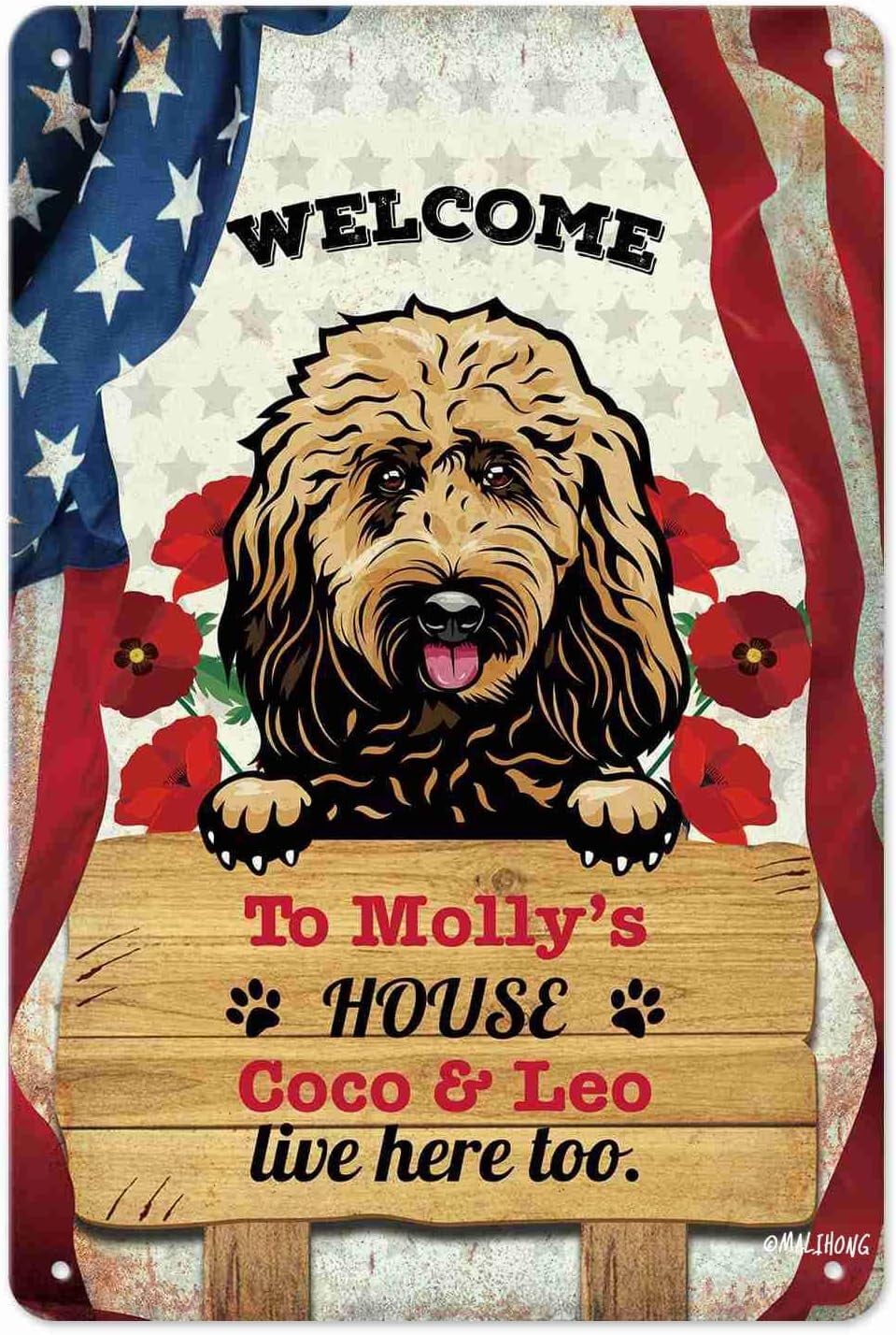 Goldendoodle Dog Sign American Flag Sunflower Welcome Metal Sign Dog ...