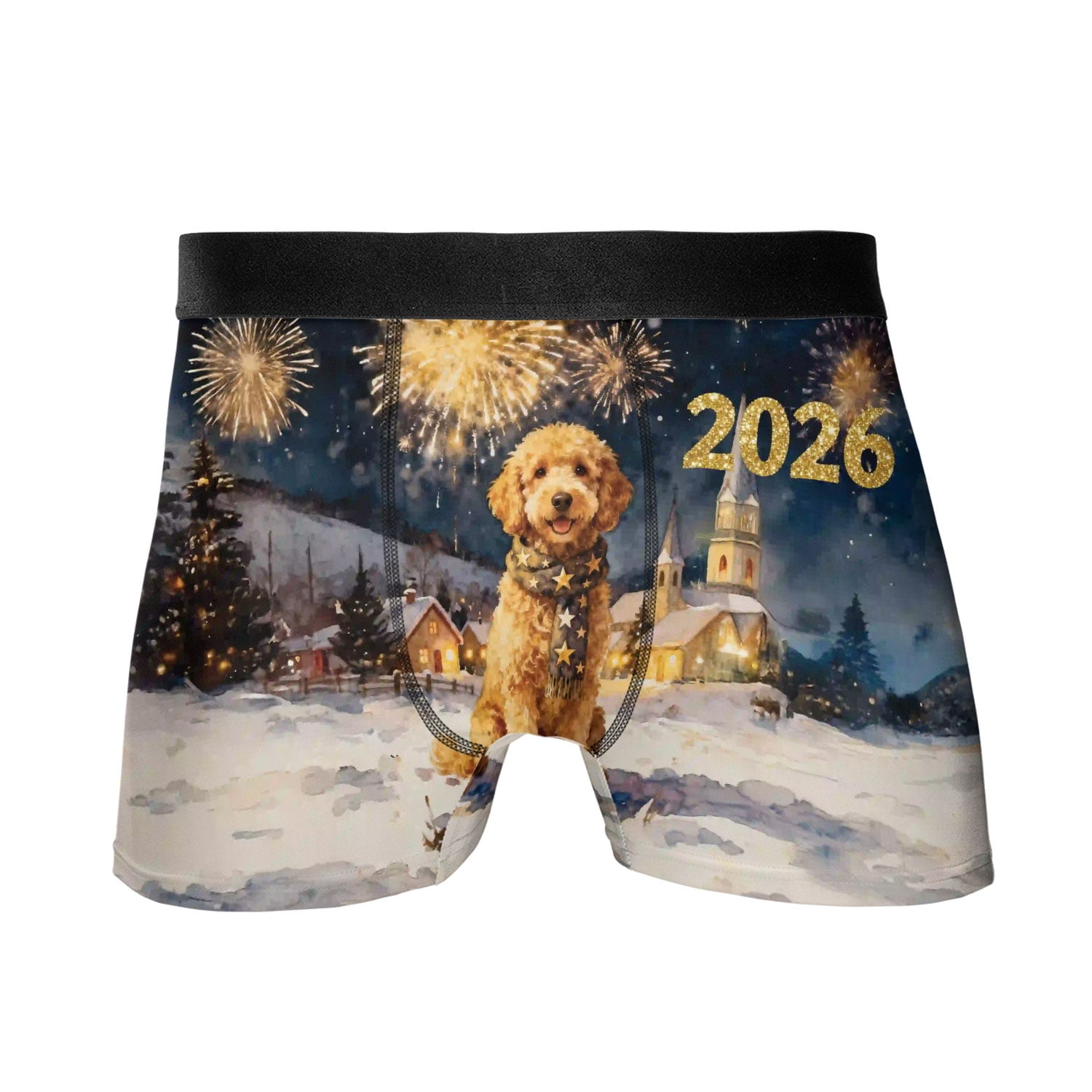 Goldendoodle Happy New Year 2026 with Fireworks on New Year's Eve All ...