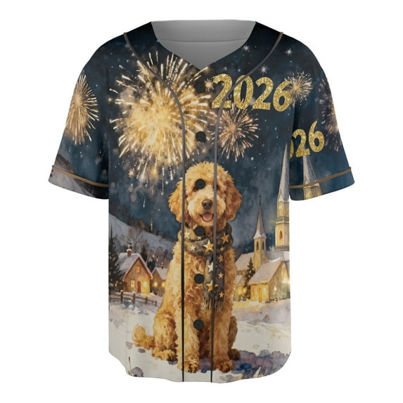 Goldendoodle Happy New Year 2026 with Fireworks on New Year's Eve All ...