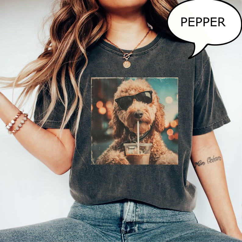 Goldendoodle Iced Coffee Graphic T-Shirt Retro Dog Lover Summer Cafe ...