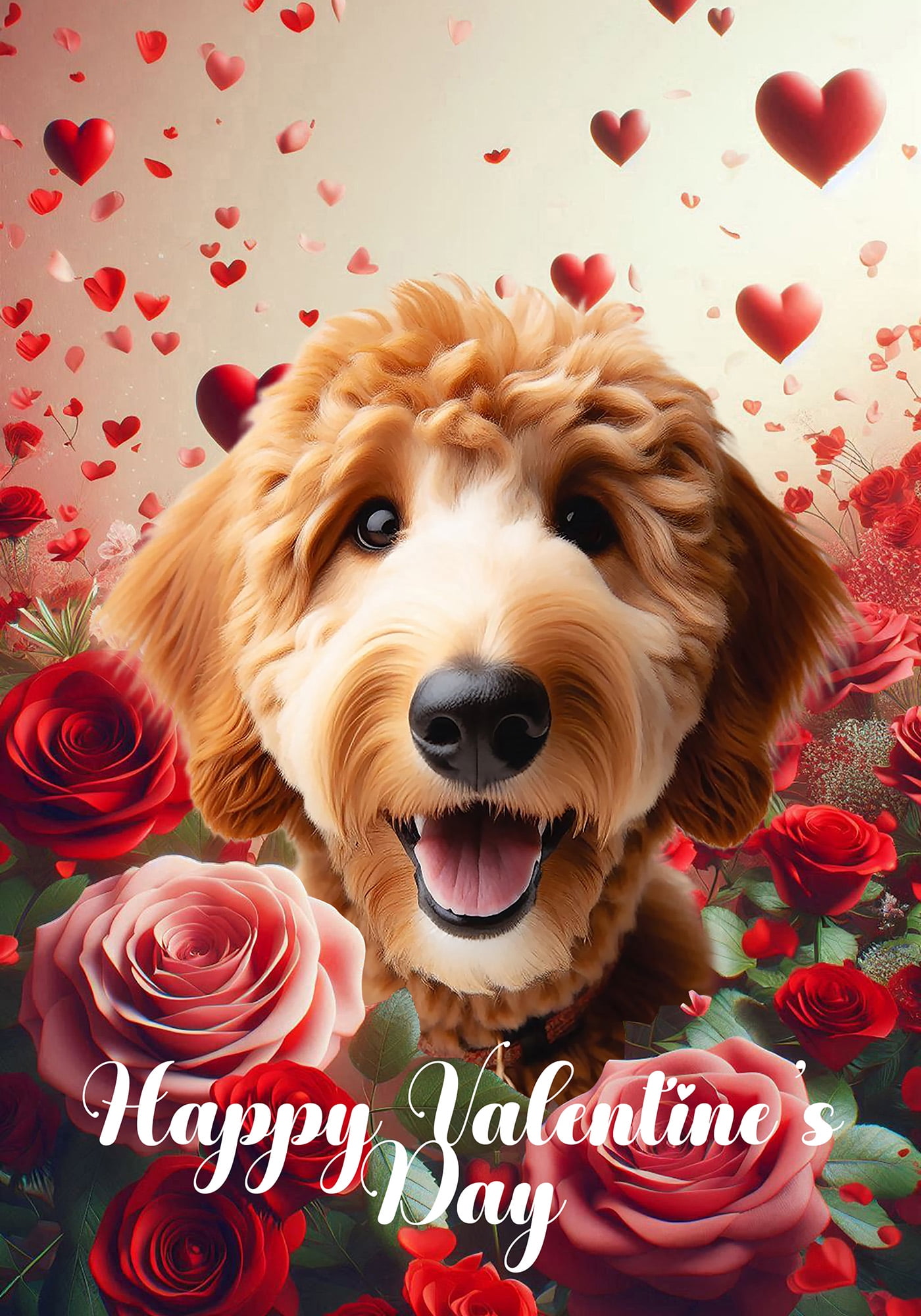 Goldendoodle Red - Best of Breed Valentines Day Outdoor House Flag 28 ...