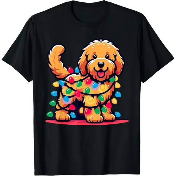 Goldendoodle Tree Holiday Lights Cute Pup Winter Festive Art Unisex T ...