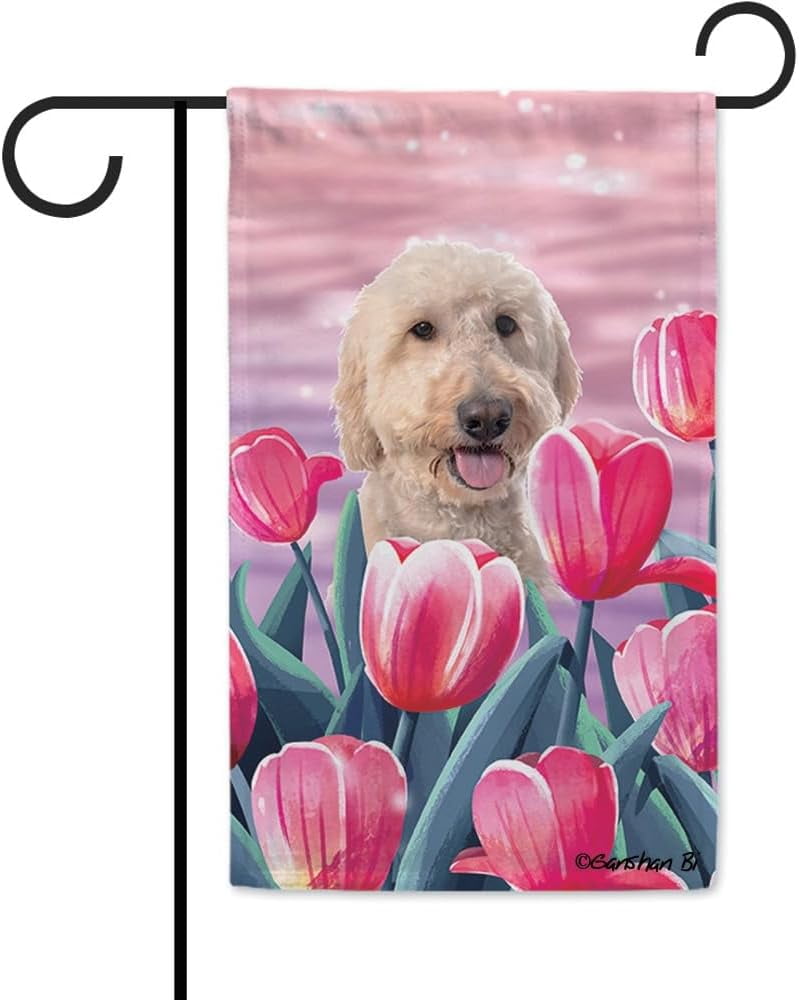 Goldendoodle Tulip Flowers Garden Flag Hello Spring Summer Floral Dog ...