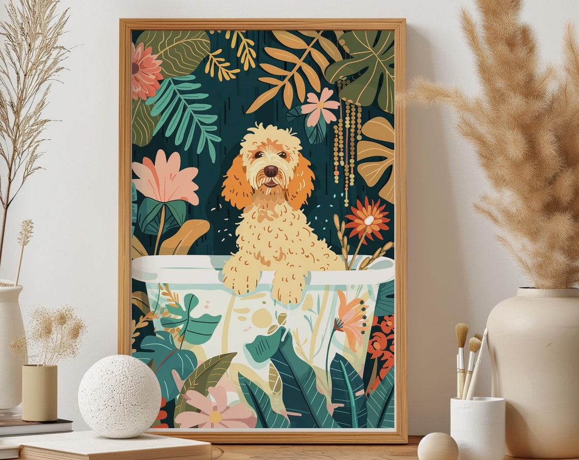 Goldendoodle Wall Art On Fine Art Paper, Doodle Kids Room Print, Boho ...