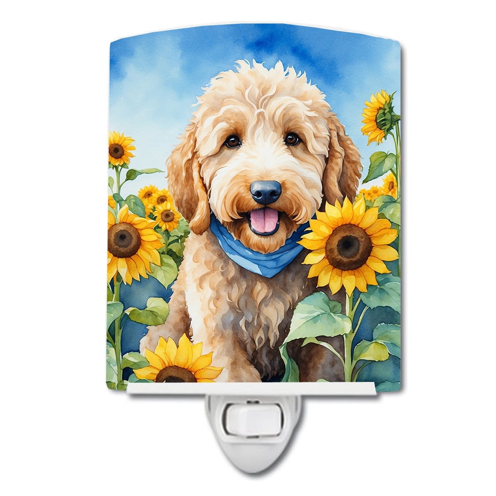 Goldendoodle in Sunflowers Ceramic Night Light 4 in x 6 in - Walmart.com