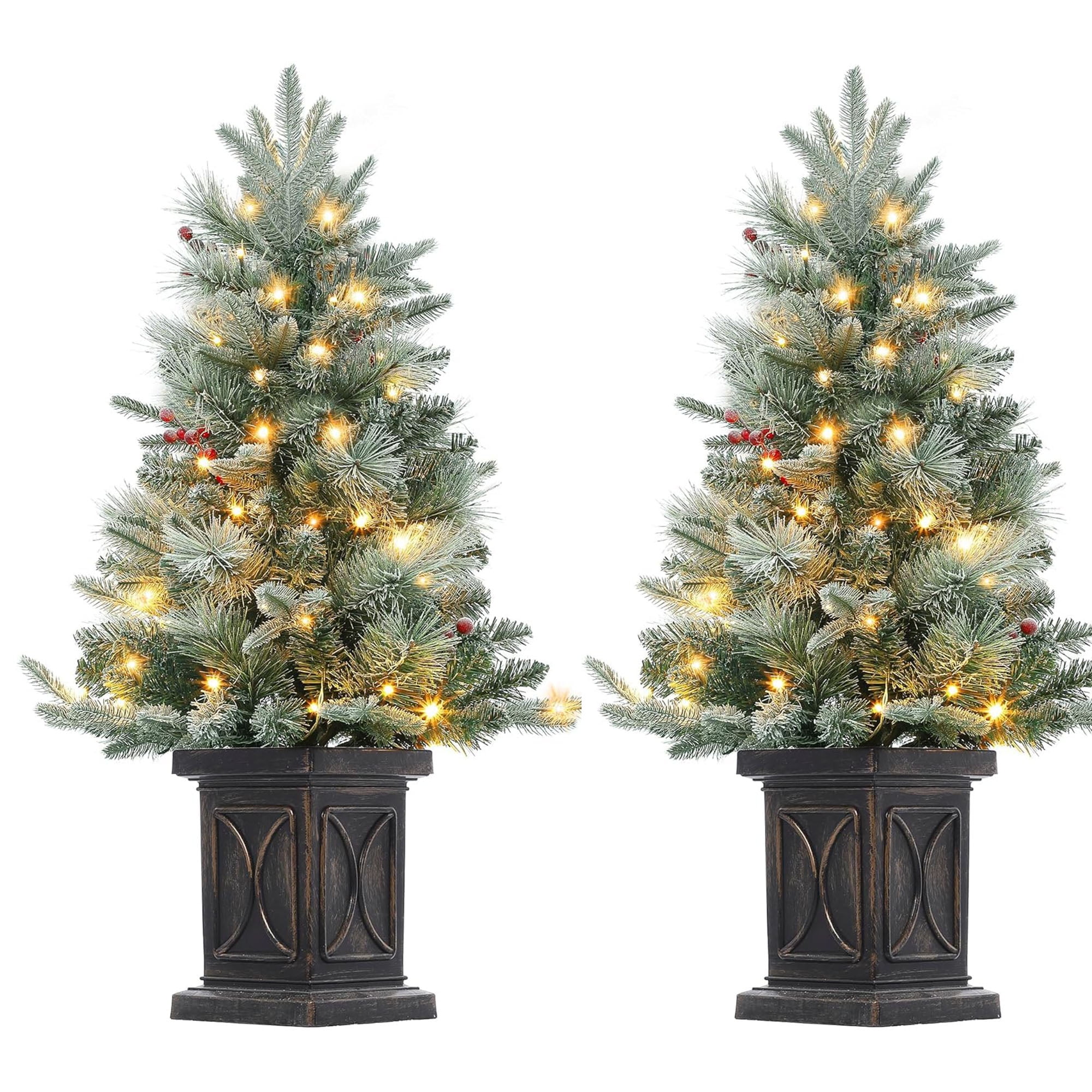 Goldensoil 2-Pack Pre-lit Mini Christmas Tree, Artificial 3ft Tabletop ...